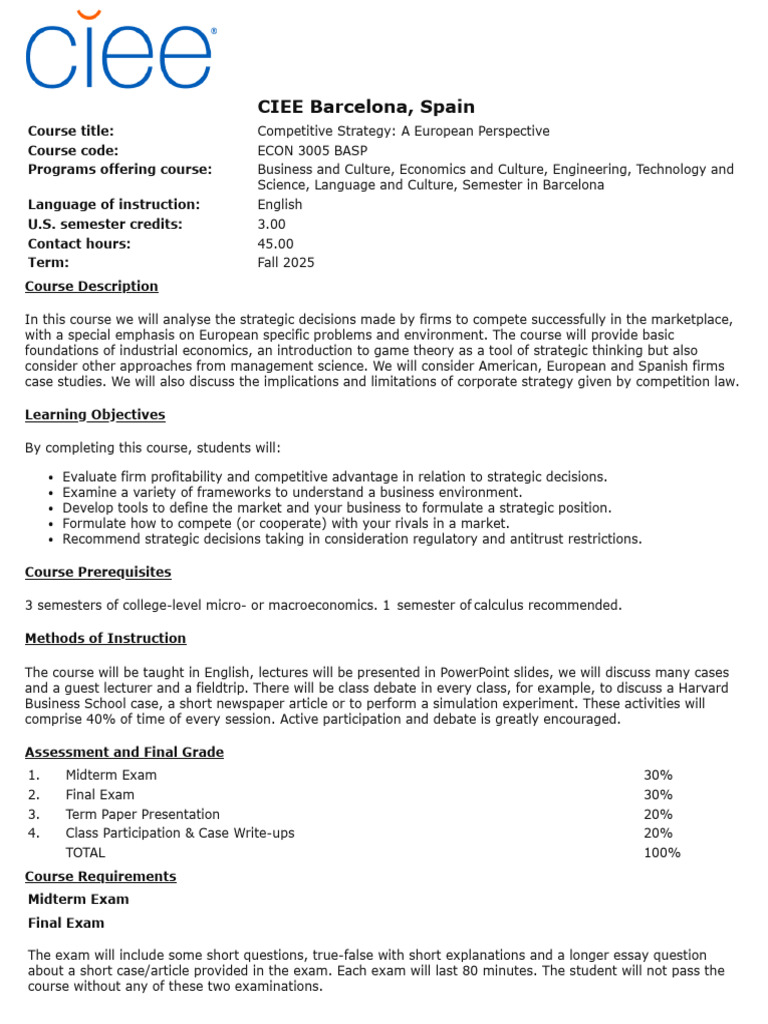 ECON 3005 BASP - Fall 2025 | PDF | Strategic Management