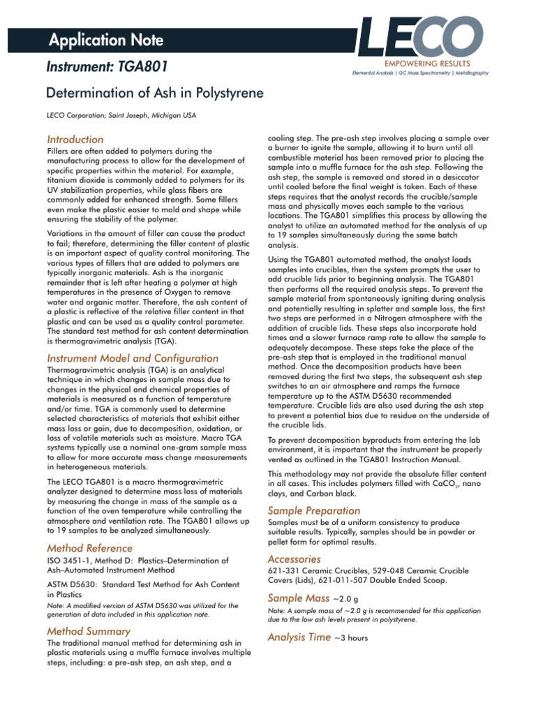 TGA Analysis of Polystyrene Ash Content | PDF | Thermogravimetric ...