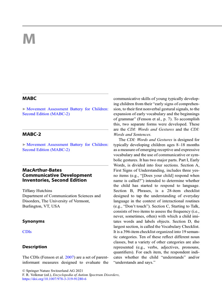 Movement Assessment Battery For Children: Second Edition (MABC-2) | PDF | Autism | Word
