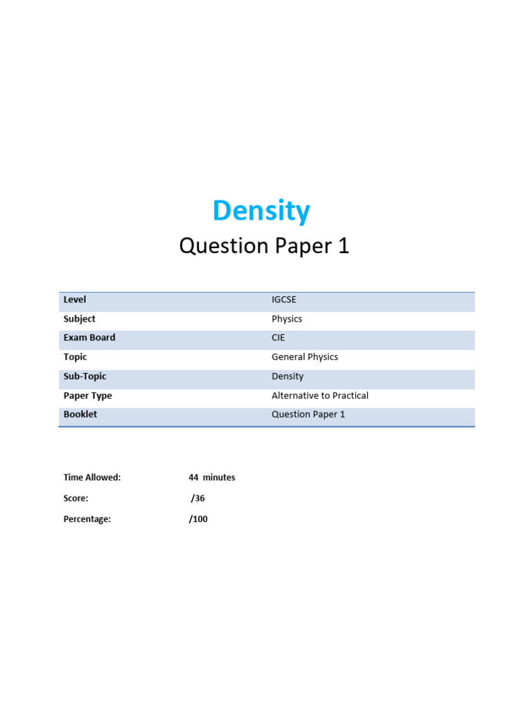 Measuring Density in IGCSE Experiments | PDF | Volume | Density