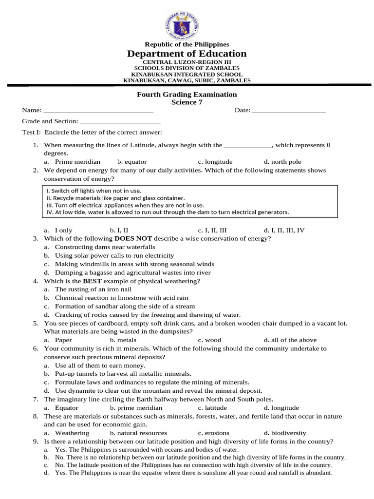 4th-Grading-Exam_2025_G7 | PDF | Eclipse | Atmosphere Of Earth
