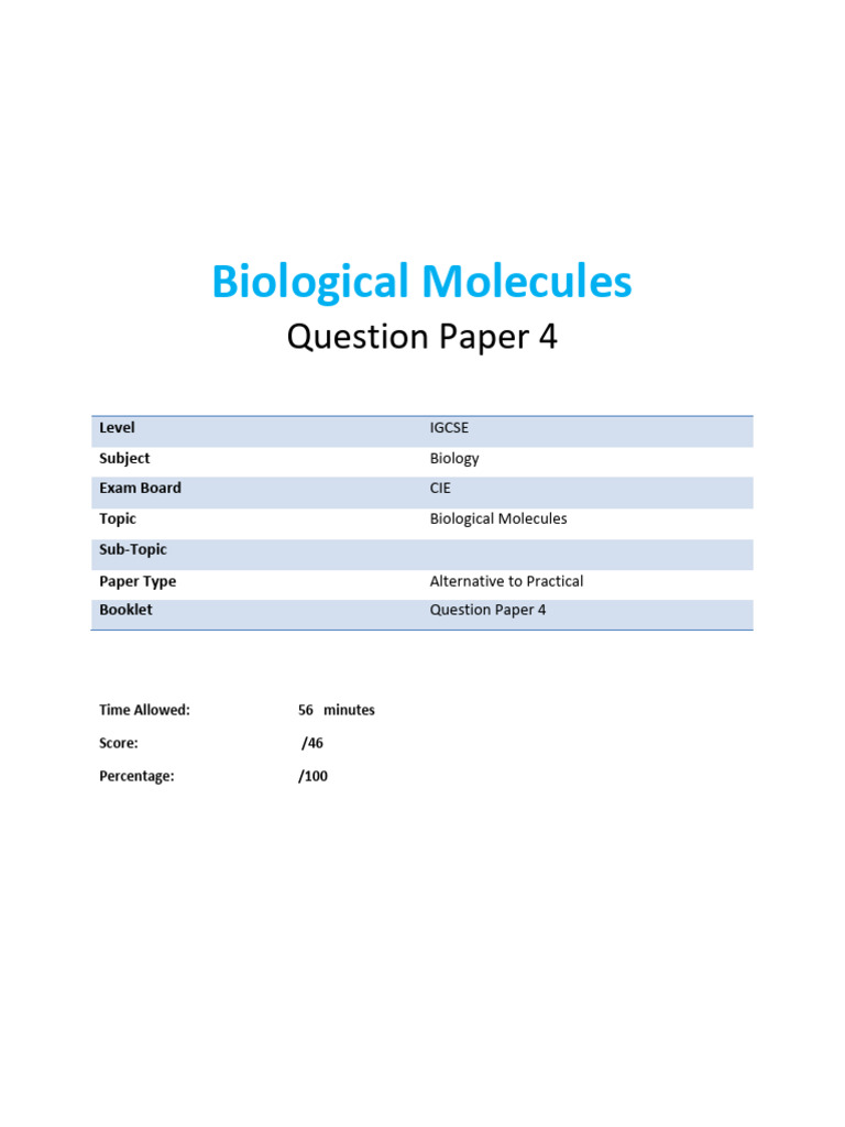 4.4 Biological Molecules CIE IGCSE Biology Practicals QP | PDF | Petal ...
