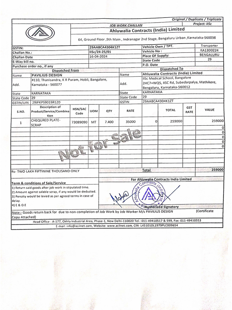 Job Work Challan - Acil | PDF