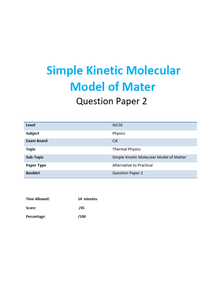 21.2 Simple Kinetic Molecular Model of Matter CIE IGCSE Physics Practical QP | PDF | Temperature ...