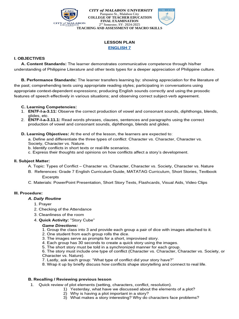 SPEAKING LESSON PLAN For DEMO | PDF | Learning | English Language