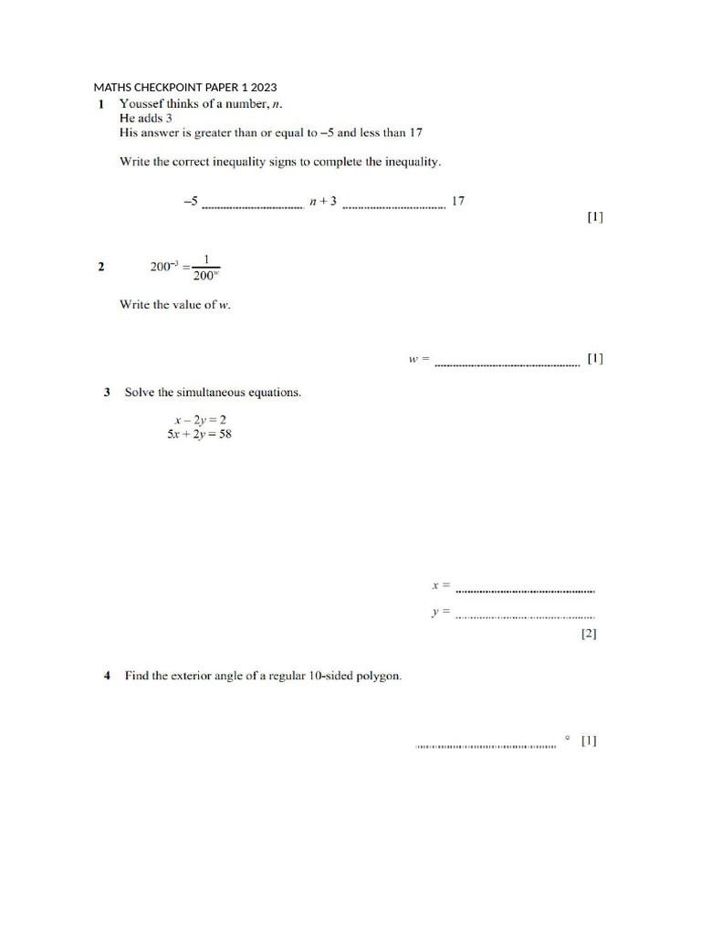 Maths Checkpoint Paper 1 2024 | PDF