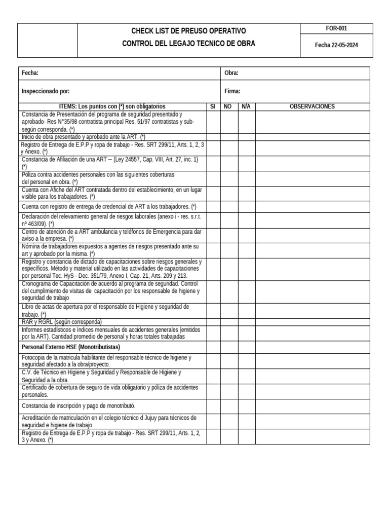Check-List Igm - Control de Legajo Tecnico de Obra | PDF | Póliza de seguros