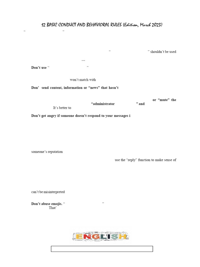 12 Basic Conduct and Behavioral Rules | PDF | Communication | Human ...