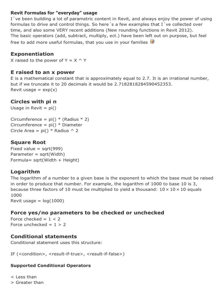 Essential Revit Formulas Guide | PDF | Pi | Exponentiation
