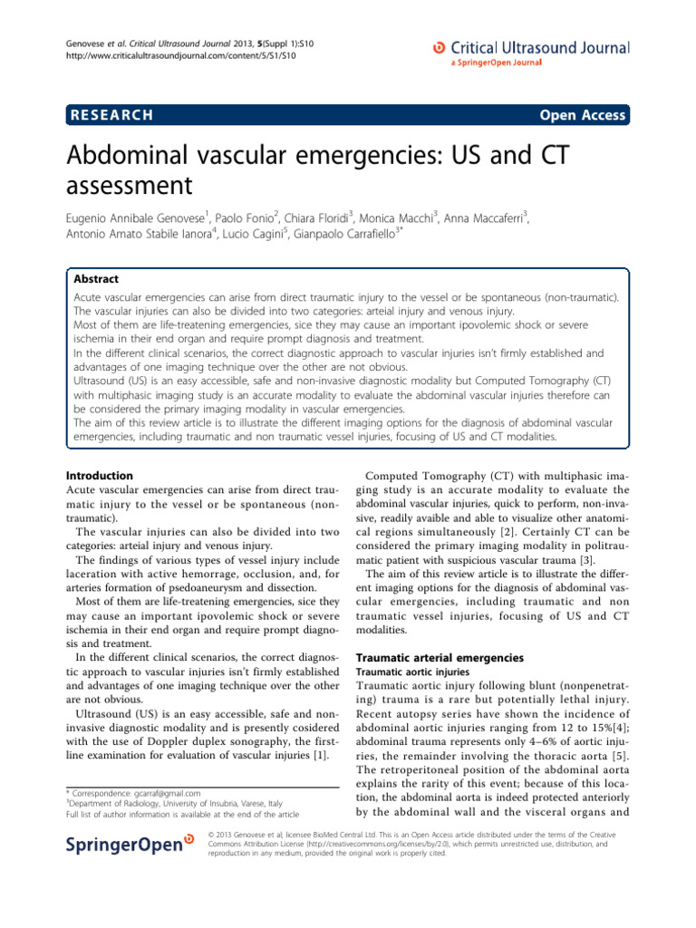 Abdominal Vascular Emergencies US and CT Assessment | PDF | Vein | Aorta