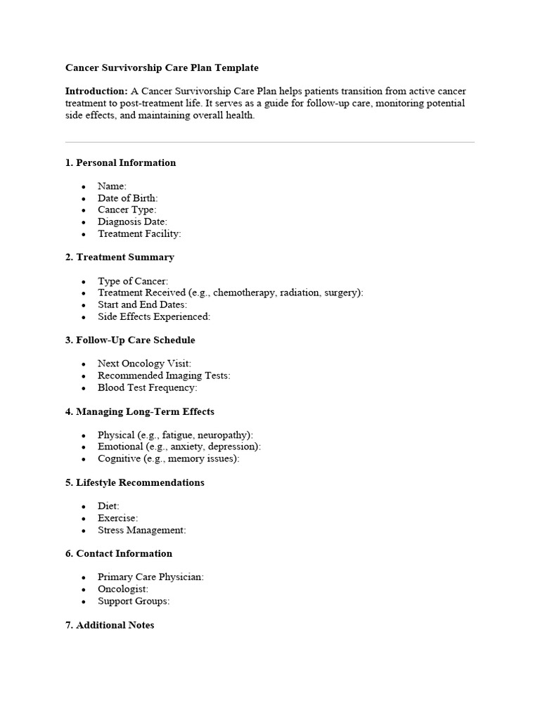 Cancer Survivorship Care Plan Template | PDF