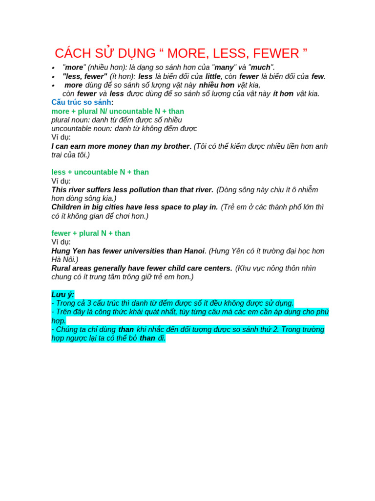Cách S D NG " More, Less, Fewer " | PDF
