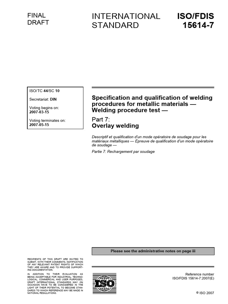 ISO - FDIS - 15614-7 - 2007-03-Over Layers | PDF | Welding | Construction