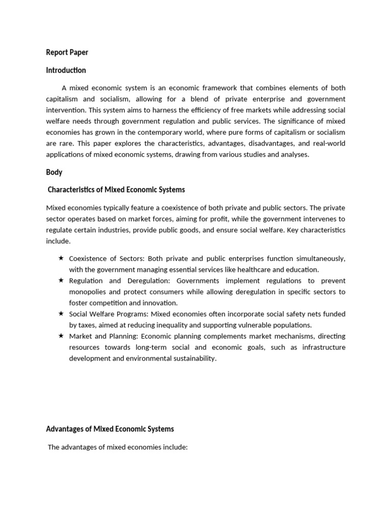 Mixed Economic System | PDF | Economic System | Market (Economics)