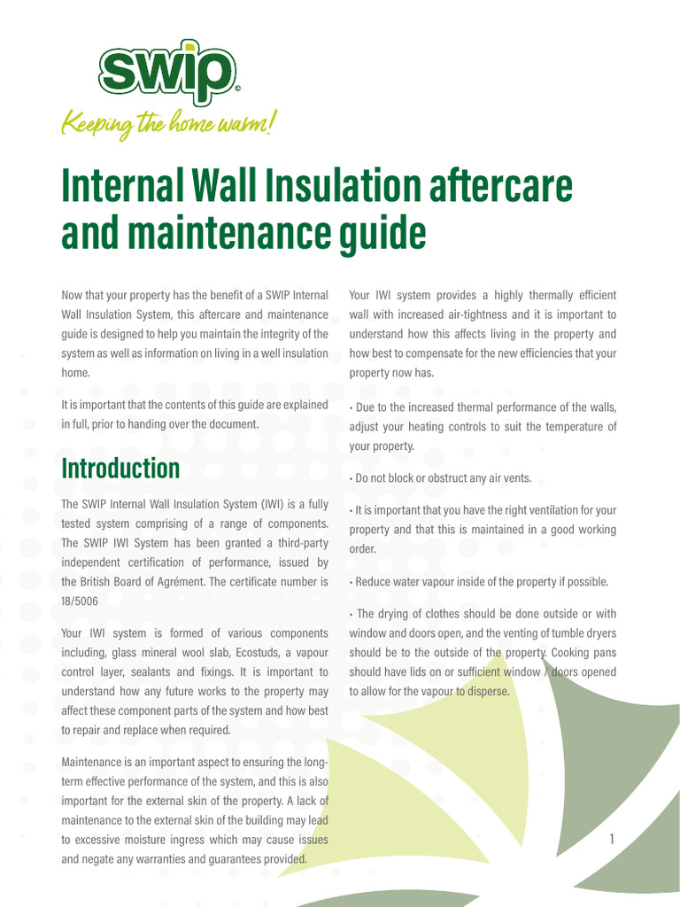 Internal Wall Insulation Maintenance Guide | PDF | Drywall | Thermal ...
