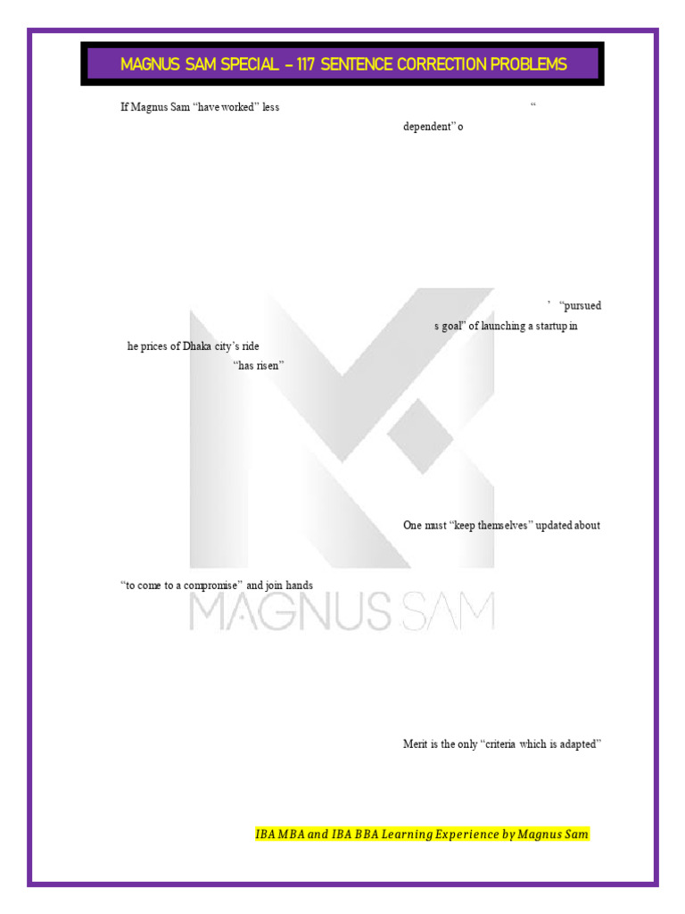 IBA MBA Sentence Correction Guide | PDF | Adjective | Verb