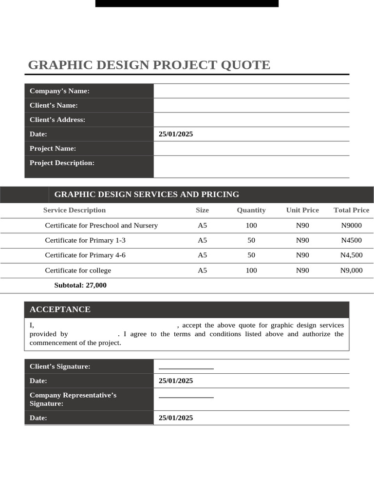 Graphic Design Project Quote Template | PDF
