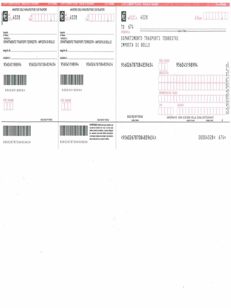 Bollettino 3 - Fac-Simile Bollettino CC Postale 4028 | PDF