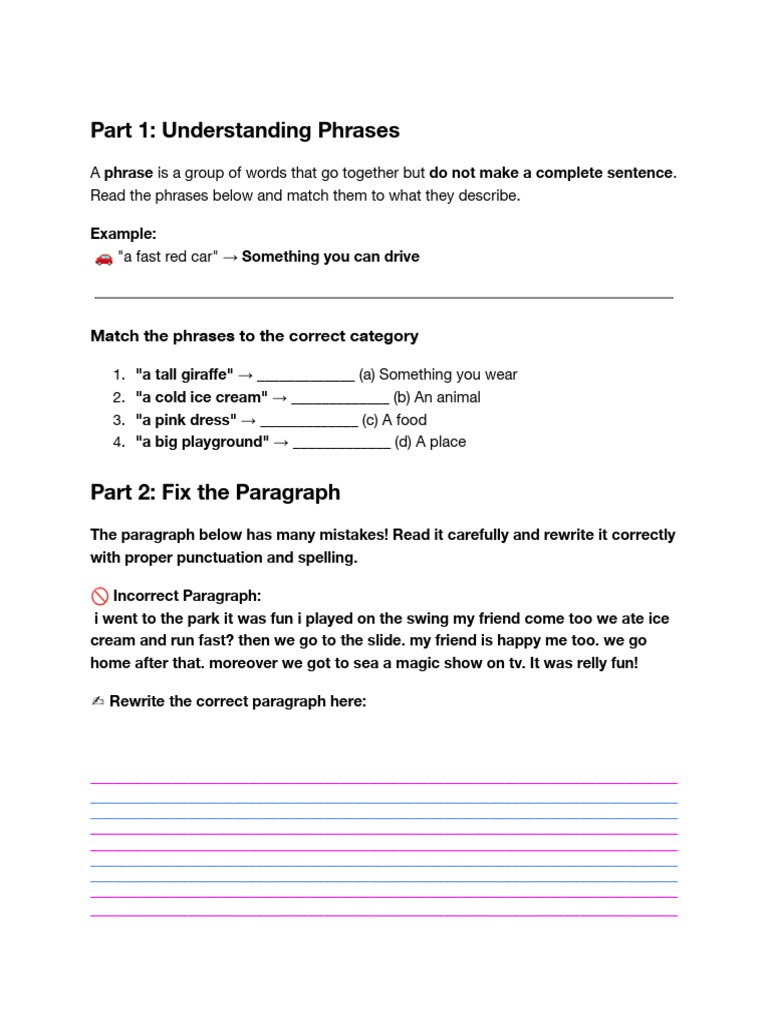 Grade 2 English Writing Worksheets | PDF | Language Mechanics | Grammar