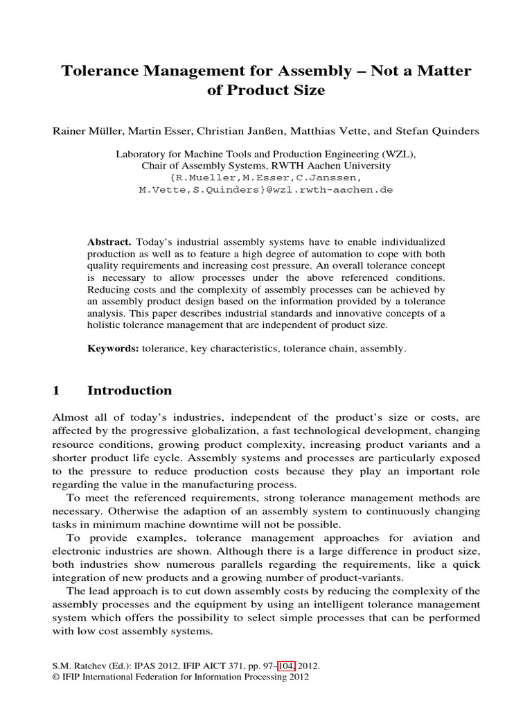 Tolerance Management For Assembly Not A | PDF | Engineering Tolerance