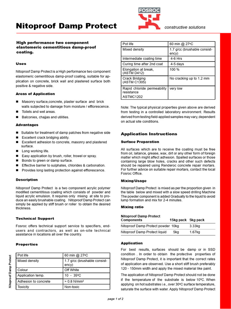 TDS-Nitoproof-Damp-Protect-India5 | PDF | Concrete | Mortar (Masonry)