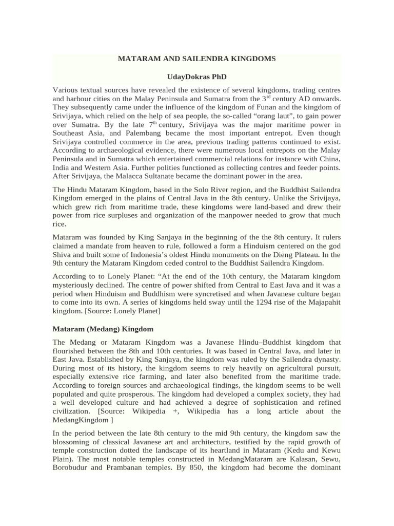 Mataram and Sailendra Kingdoms | PDF