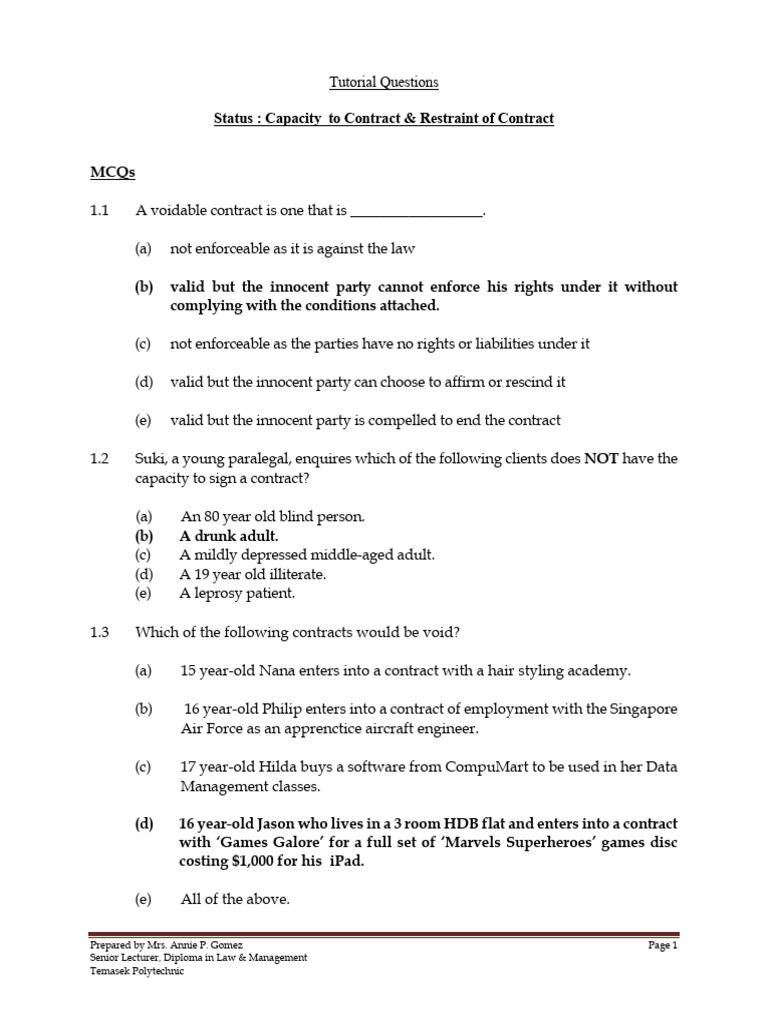 Tut 3 Qns & ANS_Vit Fac 1_Status Capacity & Restraint _DLES_CET_Updated | PDF | Consent ...