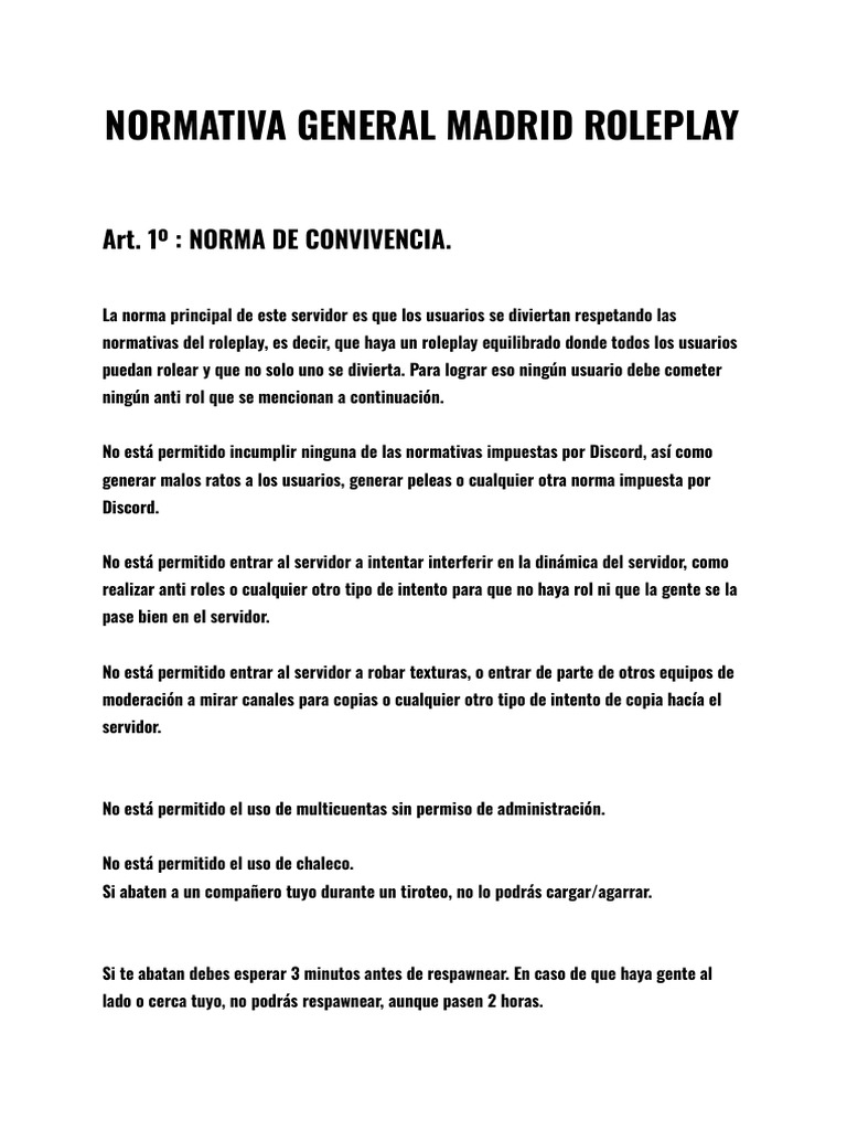 Normativa de Roleplay en Madrid RP | PDF | Comunicación por medio de ordenadores | Servicio de red