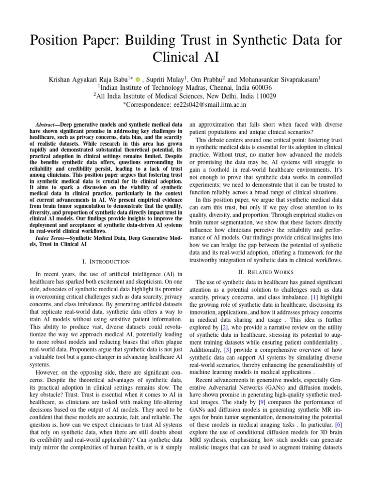 Position Paper Building Trust in Synthetic Data Fo | PDF | Artificial ...