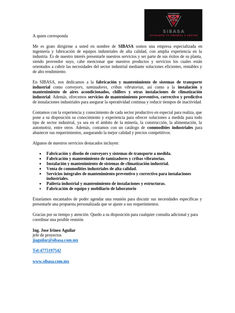 Servicios Industriales de SIBASA | PDF