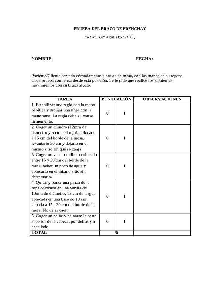 Frenchay Arm Test | PDF