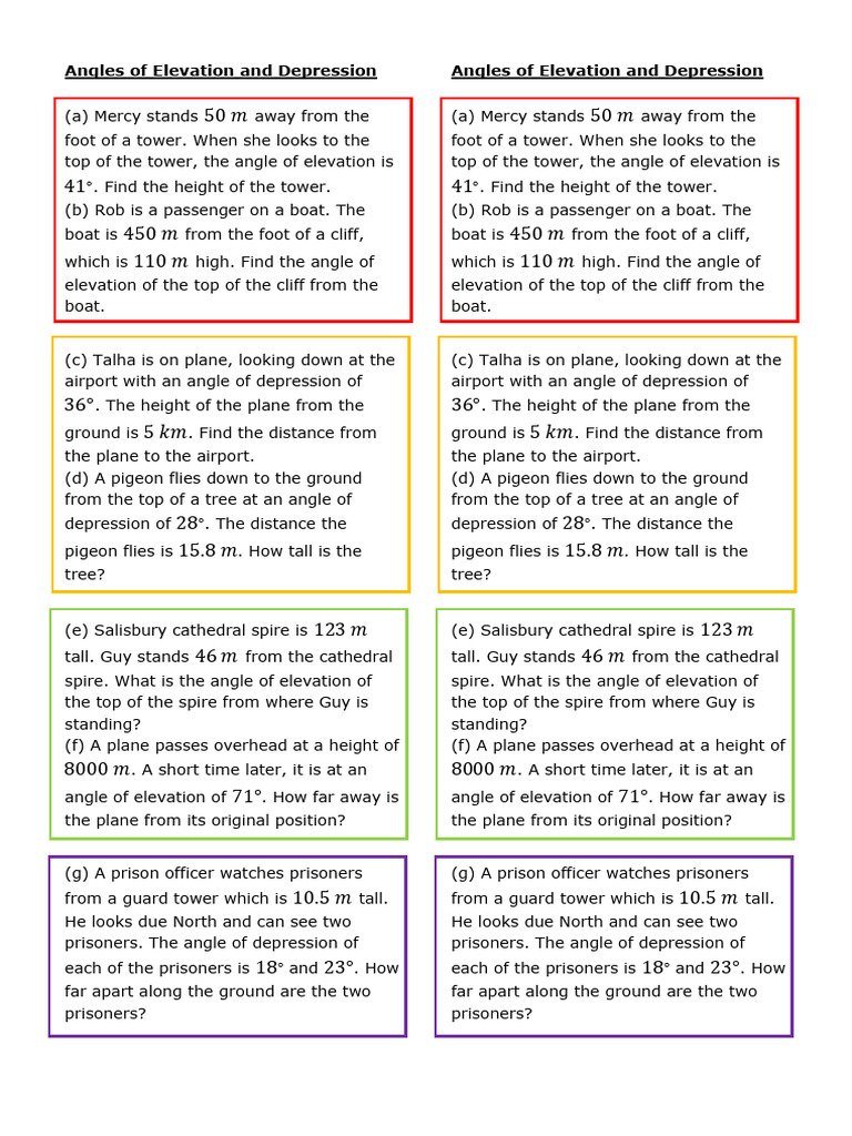 Angles of Elevation and Depression Practice Strips | PDF | Christian ...