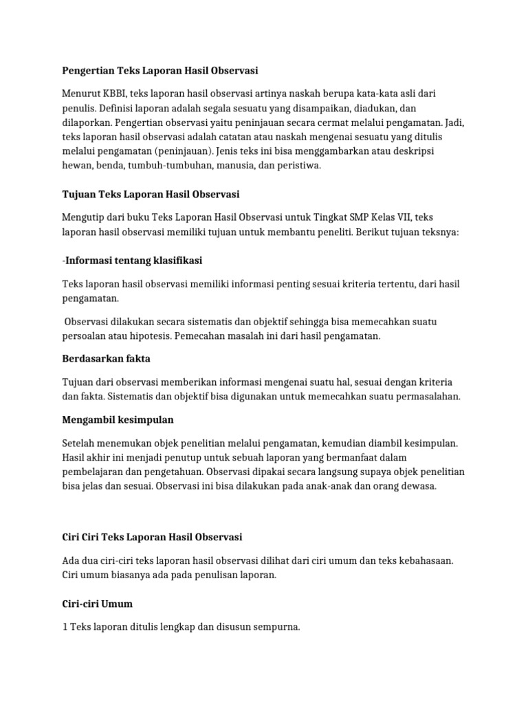Pengertian Teks Laporan Observasi | PDF