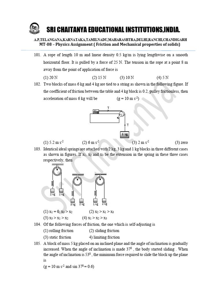 Physics - MT - 8 Assignment | PDF | Force | Friction