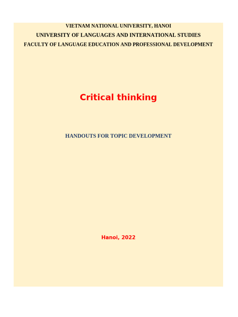 CRITICAL THINKING handouts | PDF | Critical Thinking | Thought