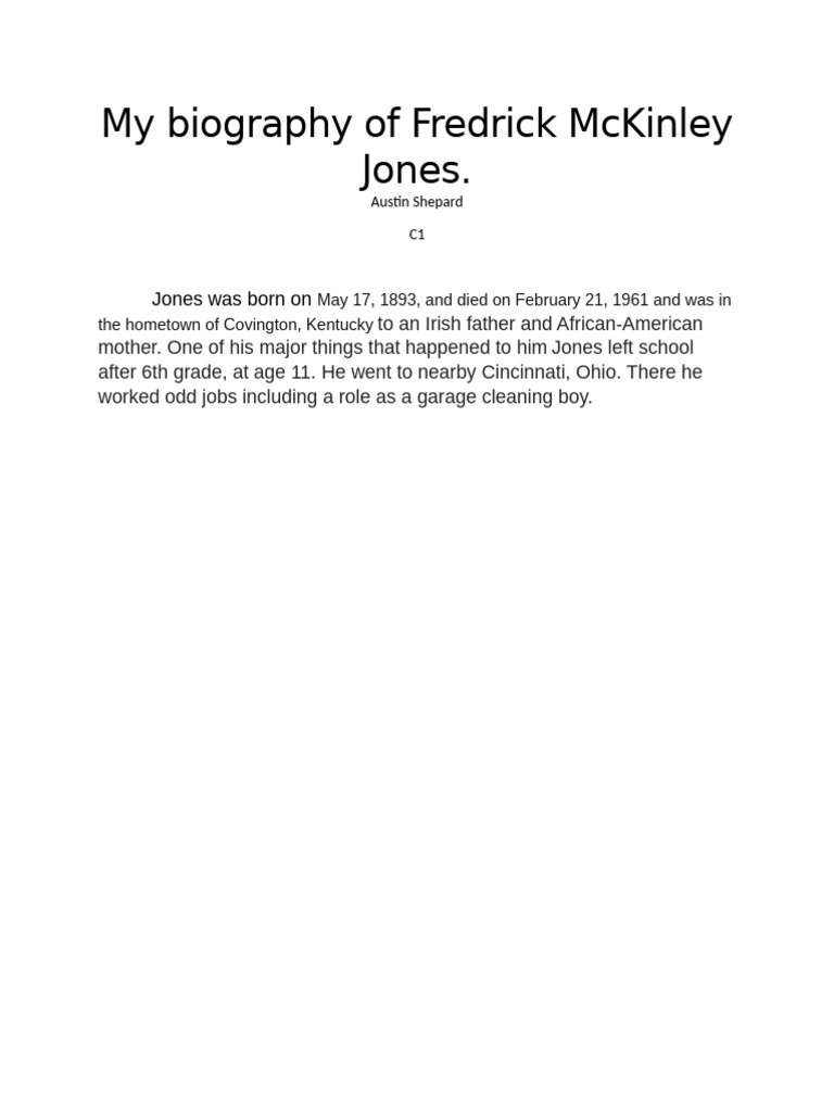 My Biography of Fredrick McKinley Jones | PDF