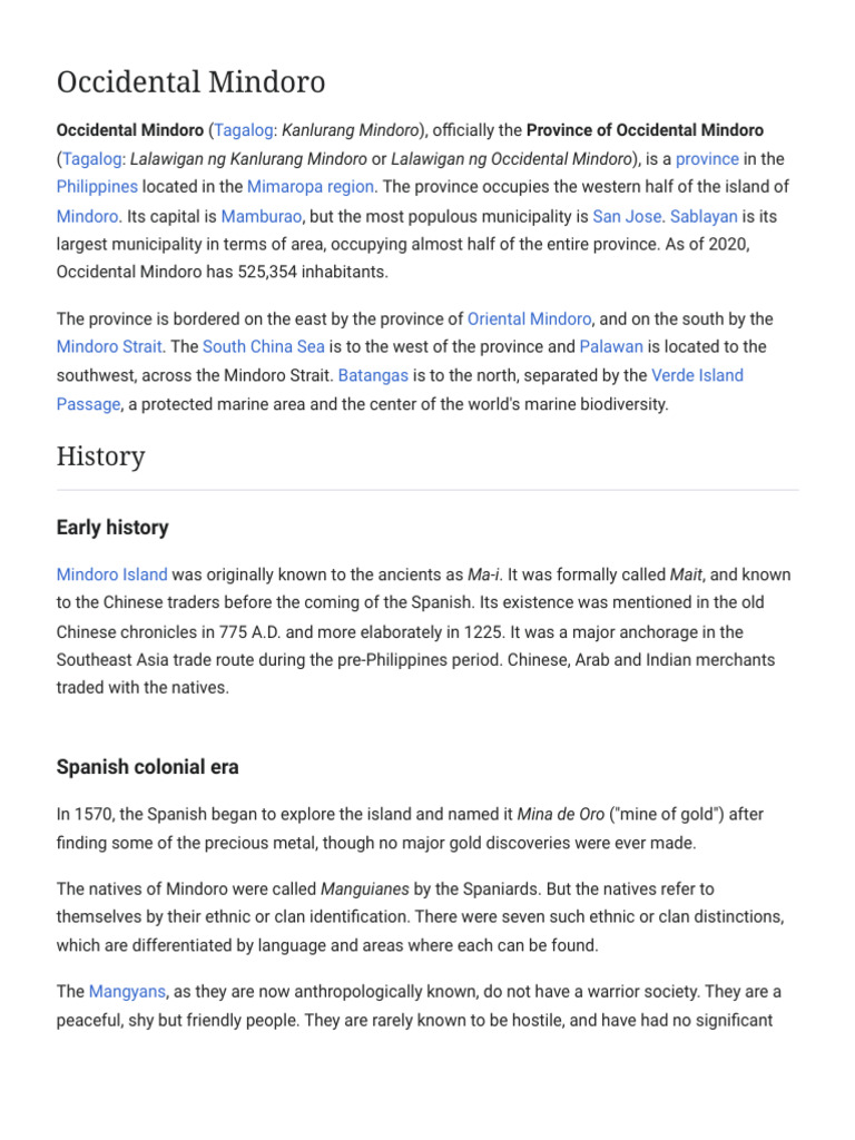 Overview of Occidental Mindoro Province | PDF