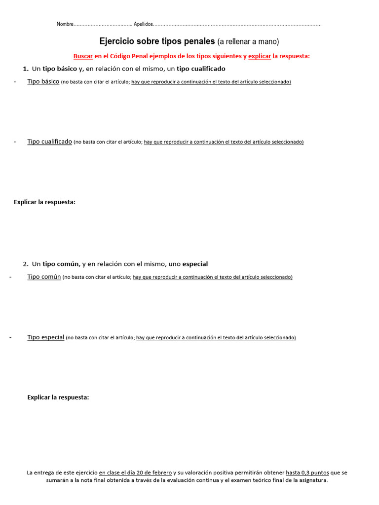 DP II Ejercicio Tipos Penales | PDF