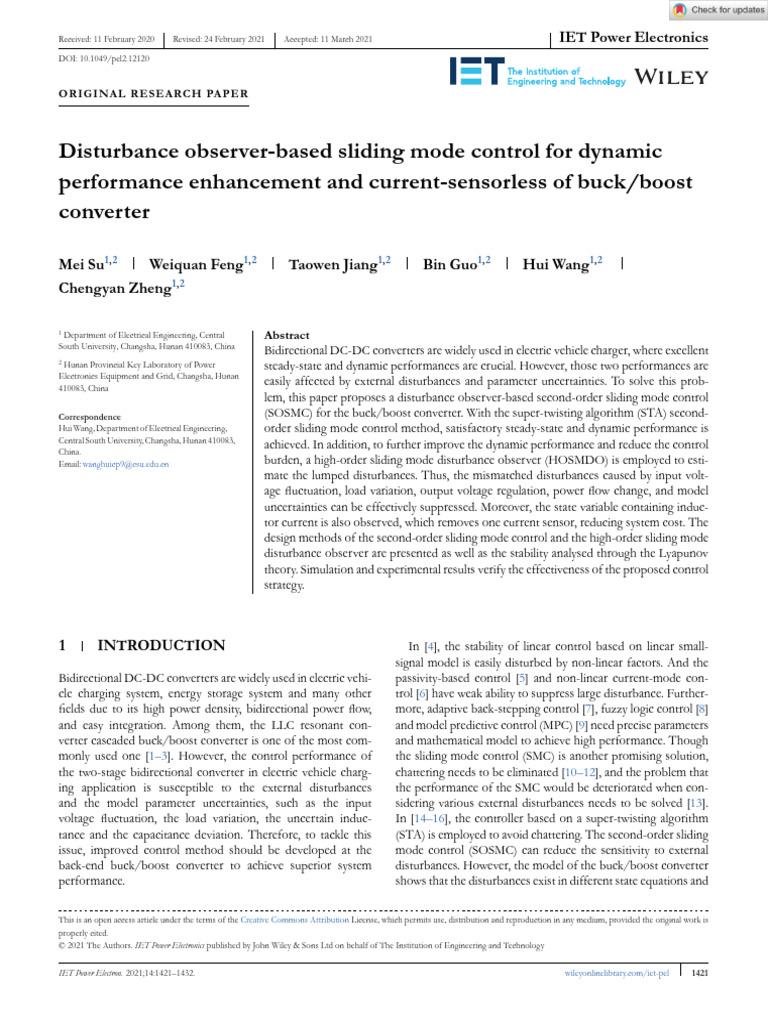 IET Power Electronics - 2021 - Su - Disturbance Observer Based Sliding ...