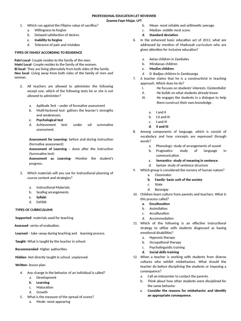 Review Prof ED | PDF | Curriculum | Educational Technology