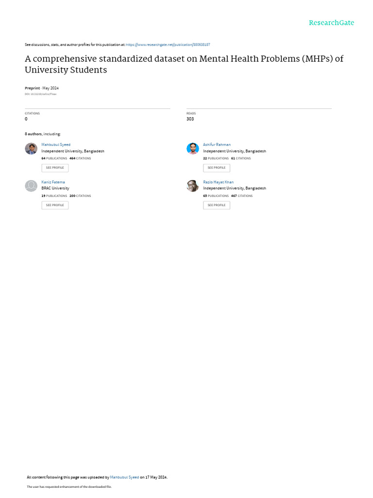 University Student Mental Health Dataset | PDF | Mental Health | Mental ...