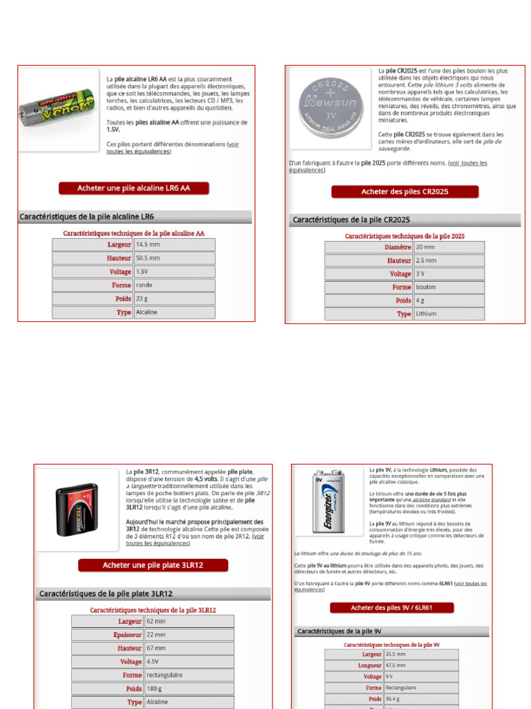Fiches Details Piles | PDF