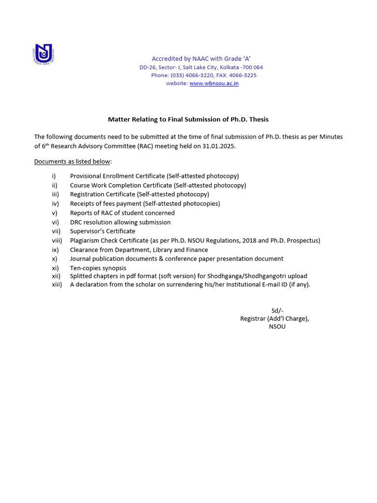 Ph.D. Thesis Final Submission Guidelines | PDF