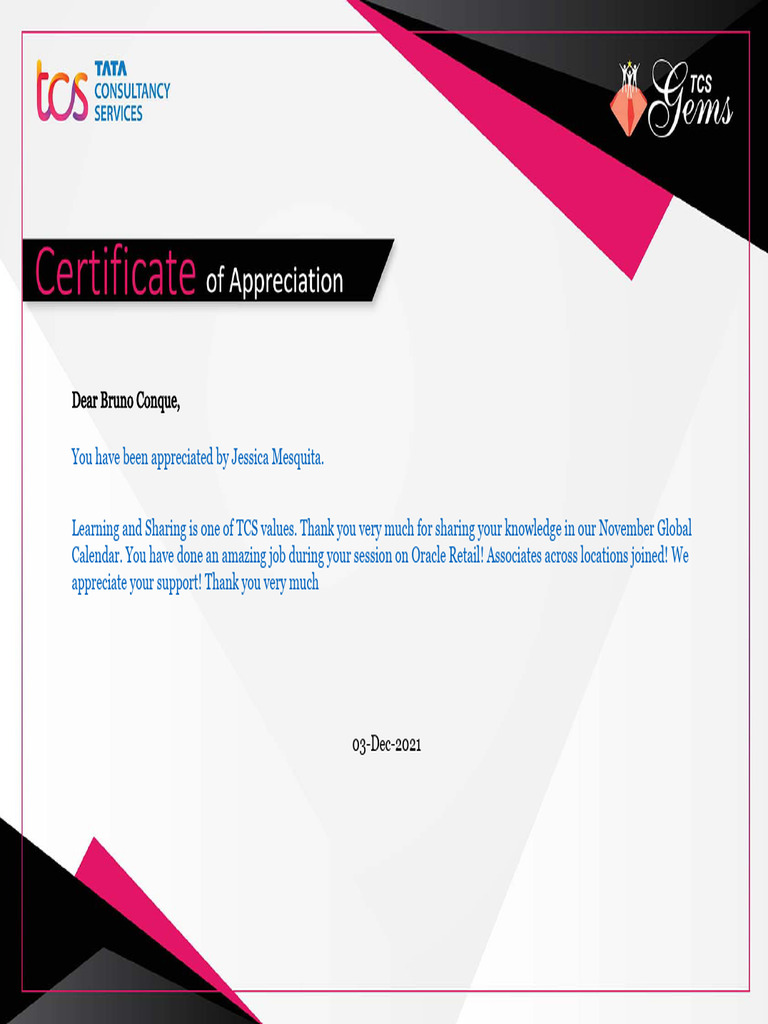 Appreciation Certificate-4 | PDF
