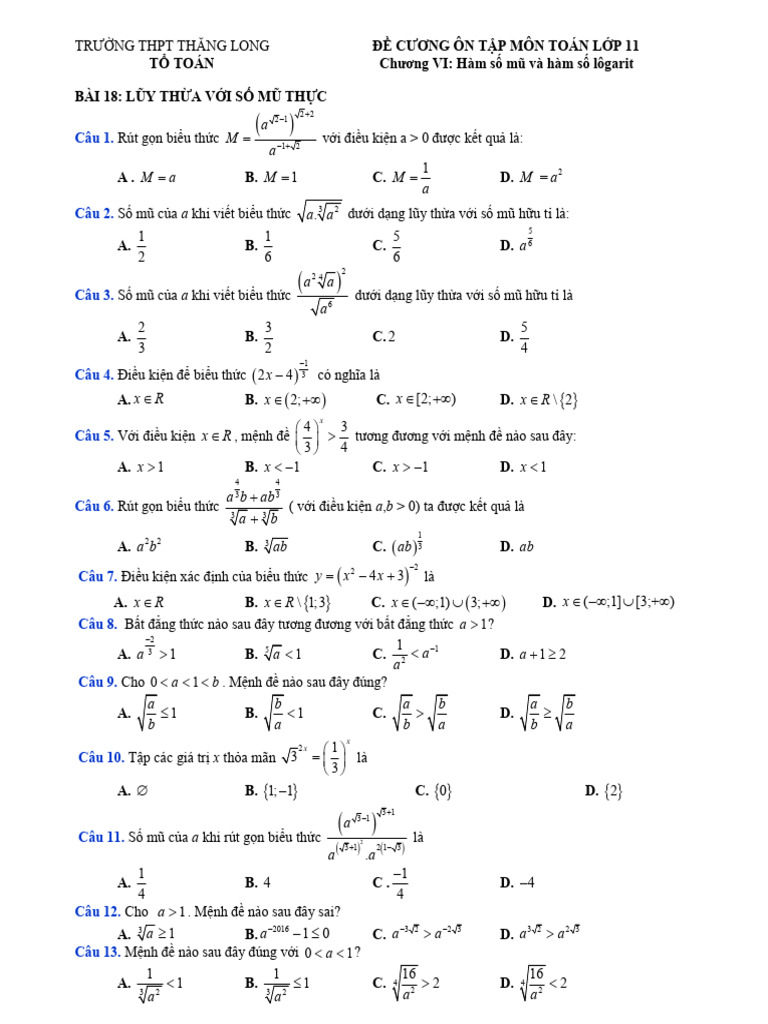 11 HKII - Luy Thua Mu Logarit - Hs | PDF