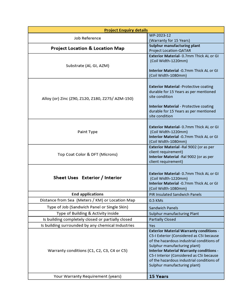 WP-2023-12 Coating Selection Form - Sulphur Manufacturing Plant | PDF ...
