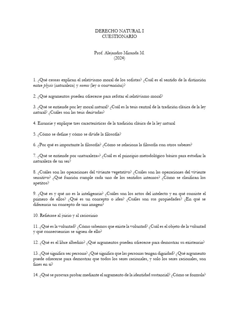 Cuestionario DN1 - 1 - 2024 | PDF | La Ley natural | Moralidad