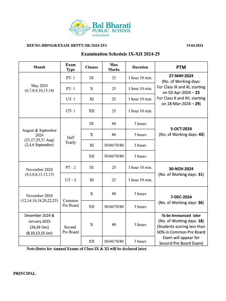 Examination Schedule 2024 25 | PDF