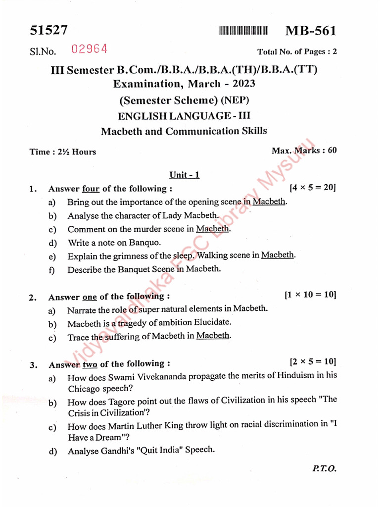 2023 English MCbeth 3sem | PDF