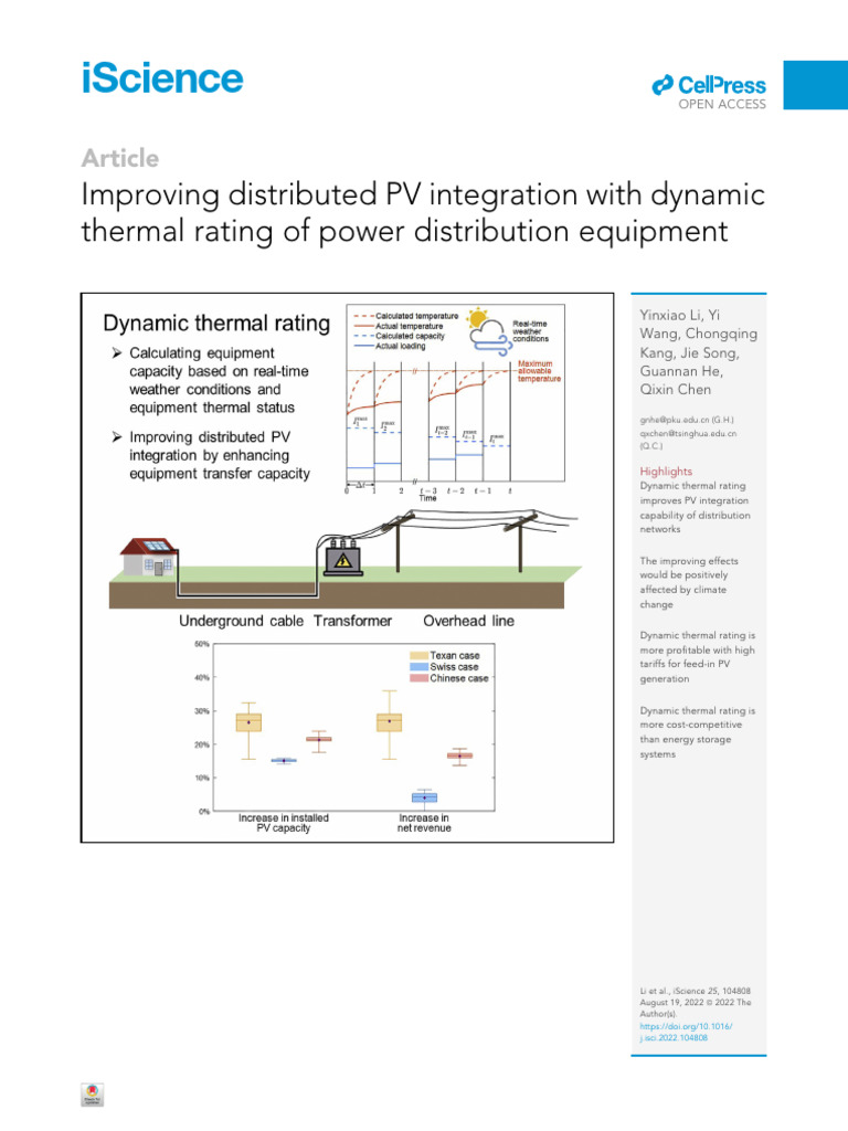 Improving Distributed PV Integration With Dynamic Thermal Rating of Power Distribution Equipment ...